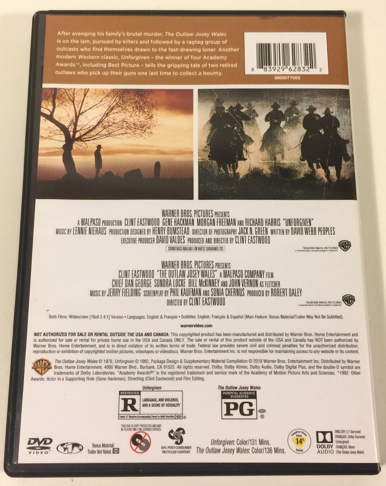 Unforgiven - The Outlaw Josey Wales - 2 Film Collection - DVD Movie ...