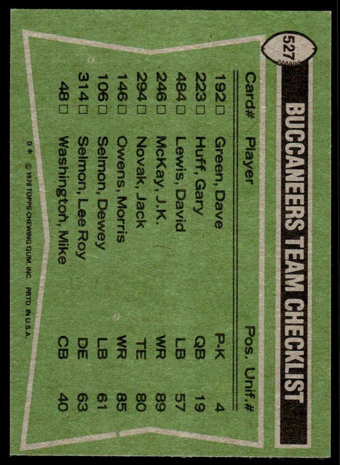 1978 TOPPS MORRIS OWENS/ISAAC HAGINS B TAMPA BAY BUCCANEERS #527 | eBay