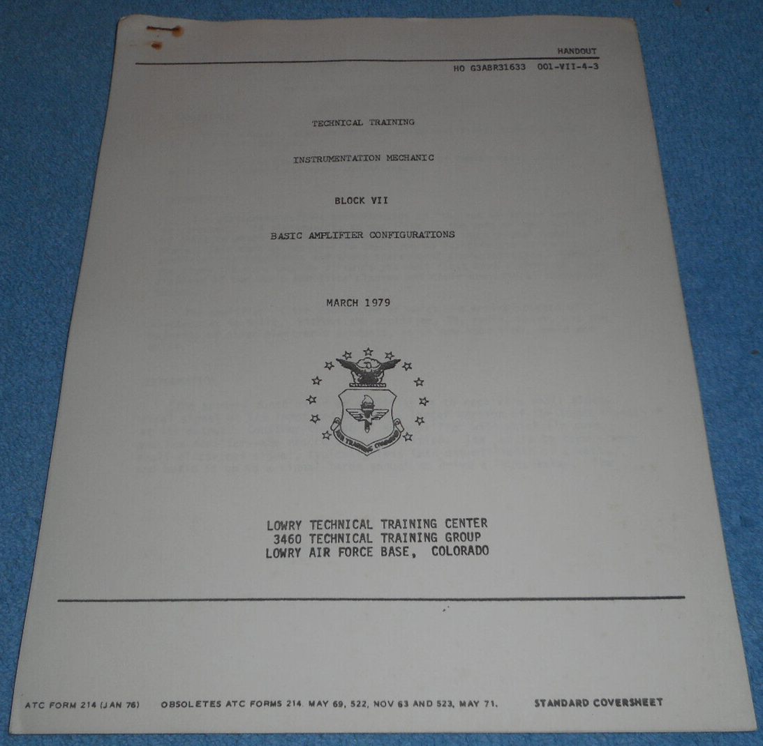 1979 US Air Force Technical Training Handout Book Basic Amplifier ...