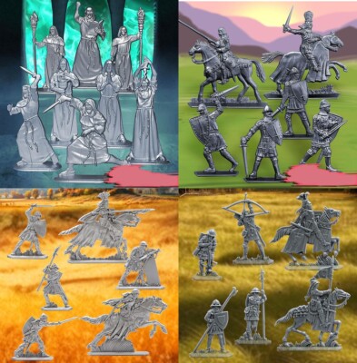 VIB 4 sets Flat Toy Soldiers Medieval Warriors (28 figures). Scale 1/32 ...