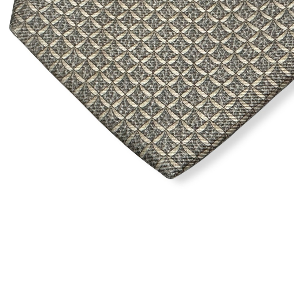 BVLGARI Silk Tie Beige Gray Geometric Pattern 7-Fold Made in Italy 10 ...