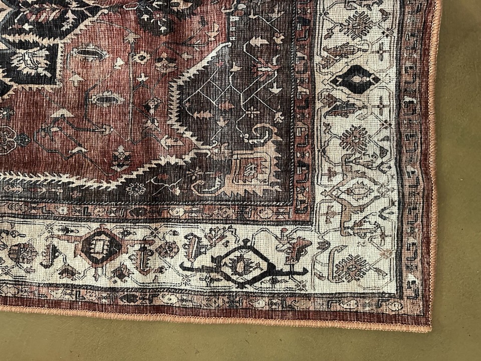 Adiva Lavinia Terra Washable Rug LVN18 Dark Red Blue Cream Rectangle 3 ...