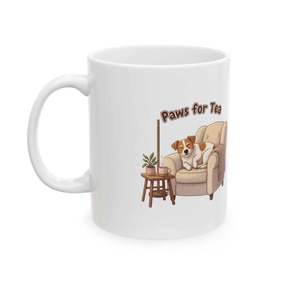 Paws for Tea dog on armchair Mug | Ceramic coffee cup, 11oz or 15oz ...