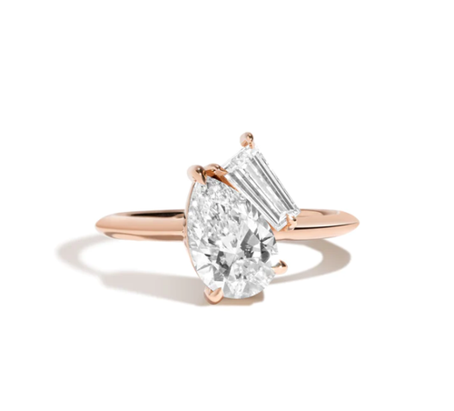 Bague de fiançailles 1,80 ct IGI GIA Lab poire diamant or rose 14 ...