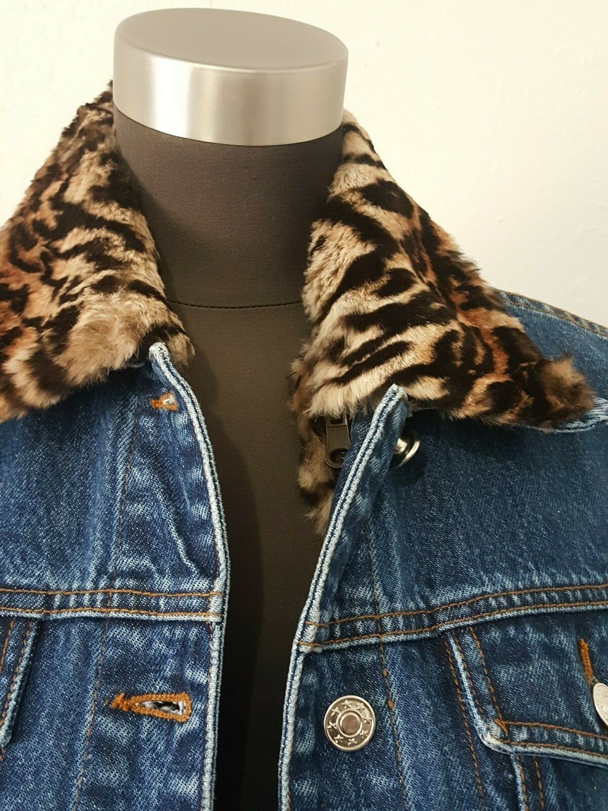 Jean Crisan Fourrure Fur Lined Denim Jacket Size Small Animal Print ...