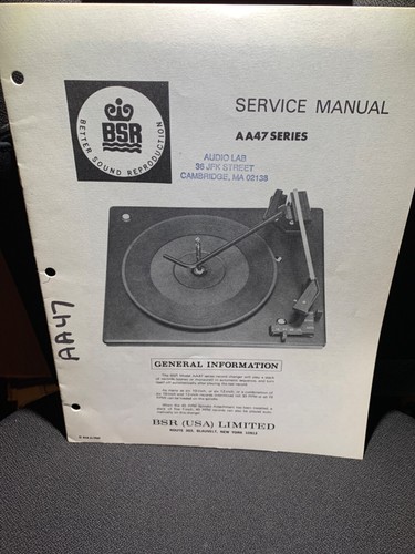 BSR AA47 Series Turntable Record Changer Service Manual Garrard Thorens ...