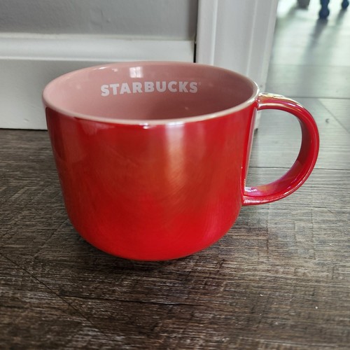 Starbucks Chrome Coffee Mug Cup Red Iridescent Pink Inside 14oz Shiny ...