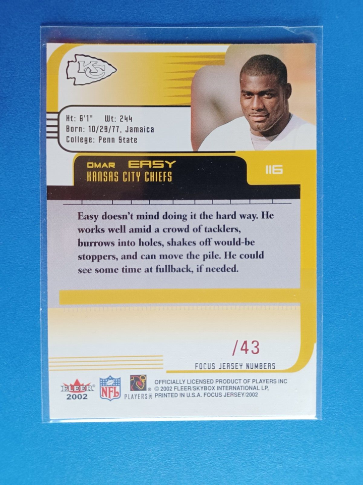 2002 FLEER FOCUS OMAR EASY #116 JERSEY NUMBERS PARALLEL NO # KANSAS ...