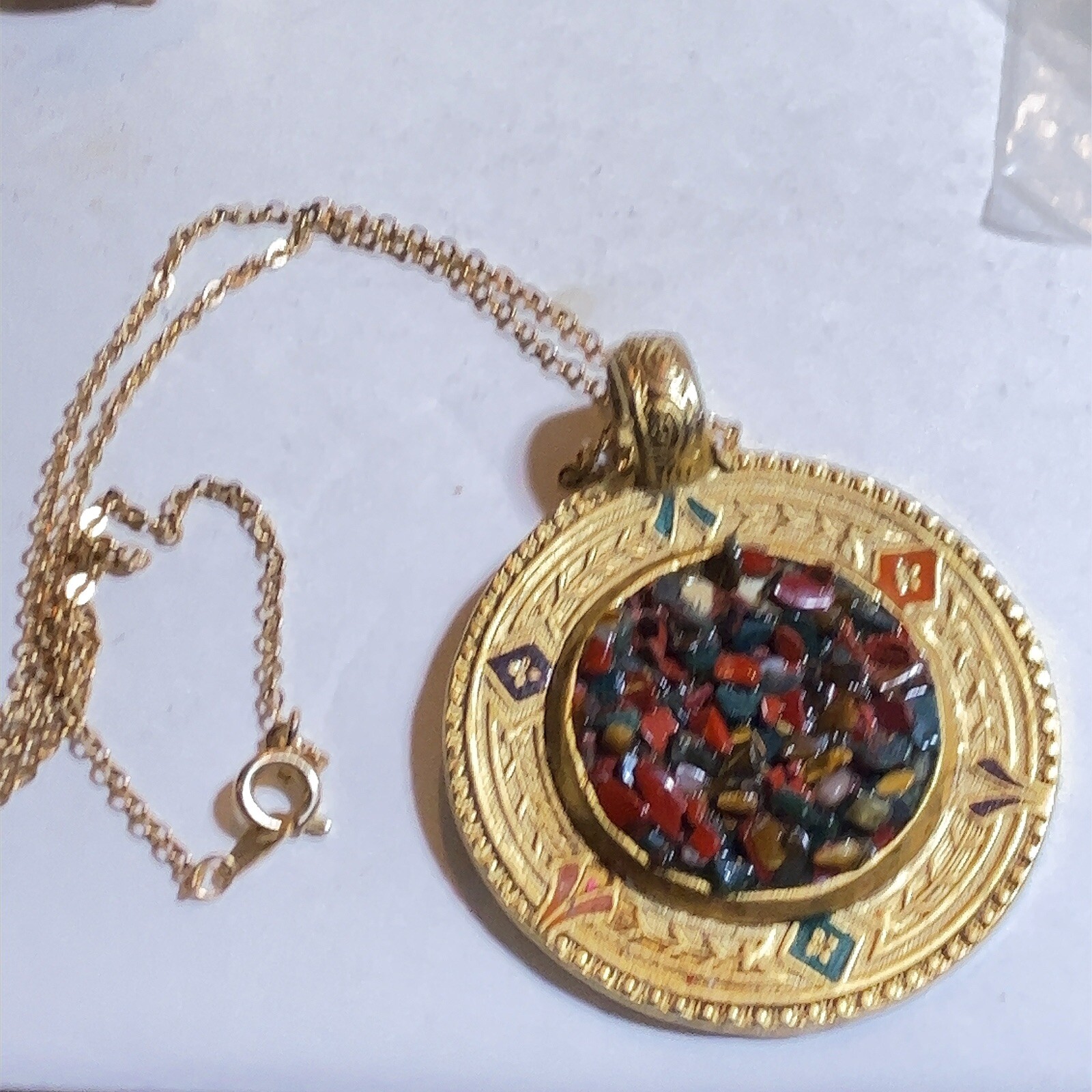 Antique Vintage Mosaic Enamel Stone Inlay Medallion P… - Gem