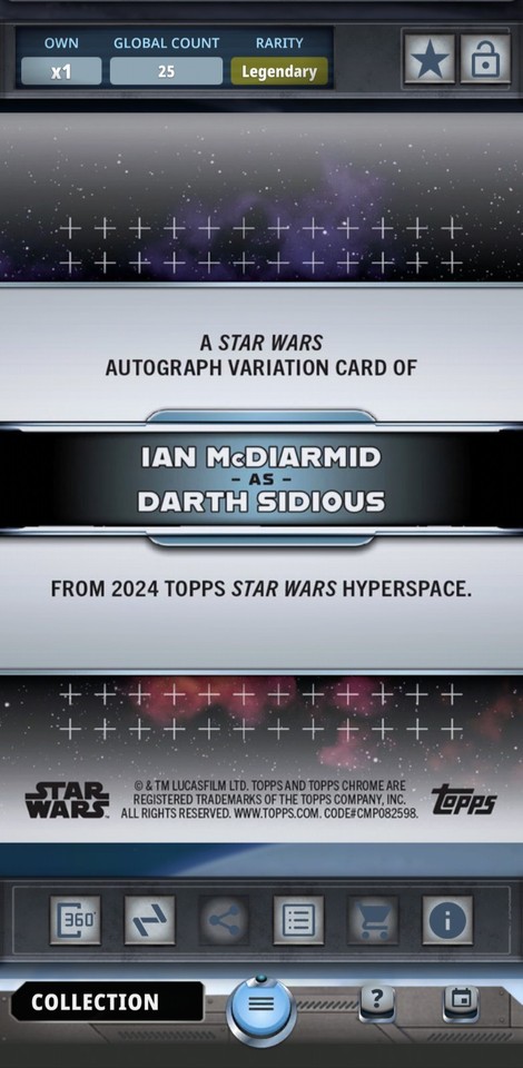 Topps Star Wars Card Trader 2024 Hyperspace Legendary Darth Sidious Auto 25cc | eBay