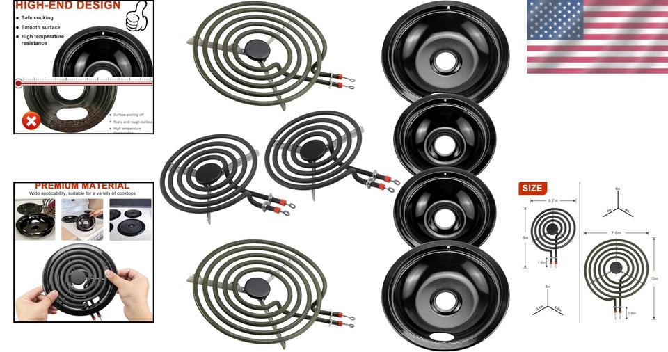 Durable Porcelain Drip Pan Set with MP22YA Electric Range Burner ...