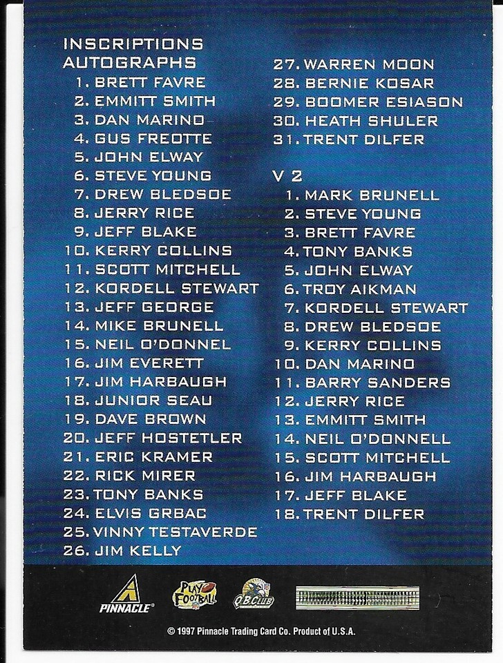 1997 Pinnacle Inscriptions NFL Football Checklist | eBay