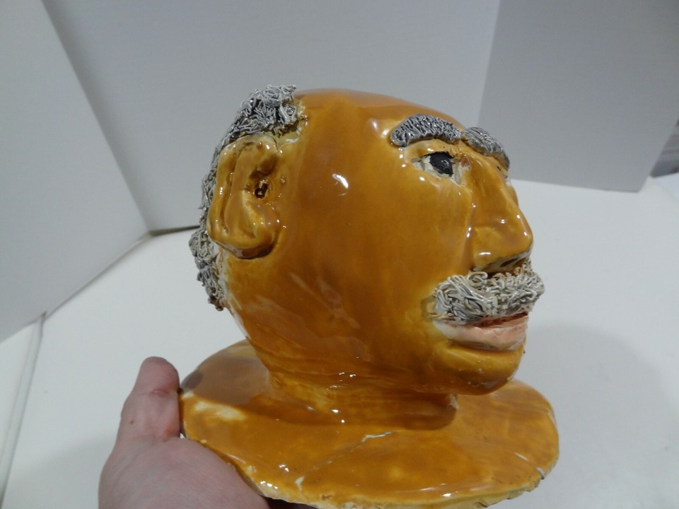 Antique Vintage Folk Art Plaster Head Bust String Holder Keeper ...