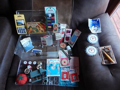 Clear Sewing Box w/ Contents (CRAFTS LOT) Singer_Clarks ONT_Happy Home ...