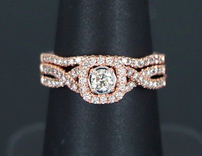 JWBR 10k Rose Gold Round Bezel Diamond Halo Twist Curve Band Engagement ...