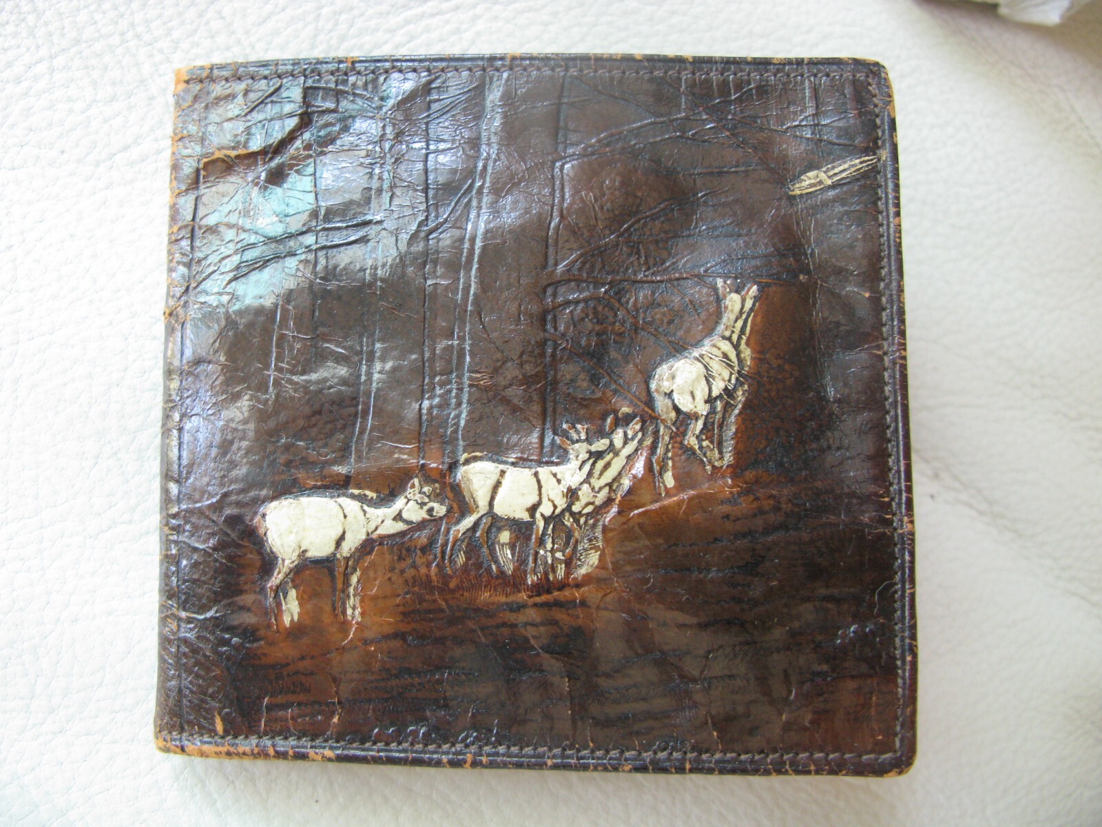 Antique Edwardian Handmade Hunting Wildlife Fine Tooled Brown Leather ...