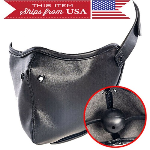 Mask with Open Mouth Ball Gag Slave PU Leather Gimp Breathable Bondage ...
