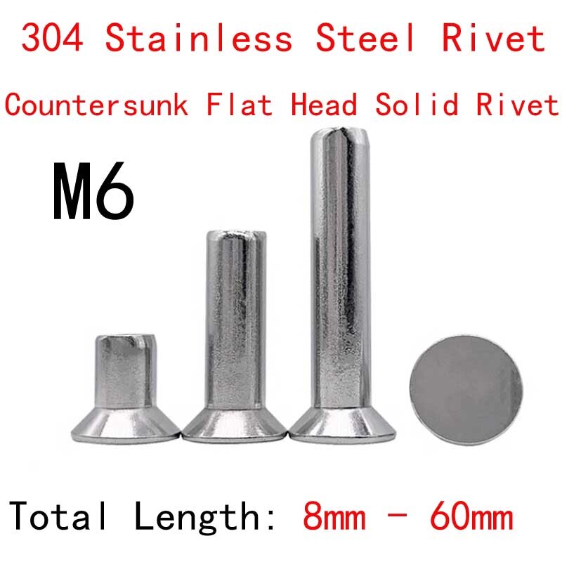 M6 304 Stainless Steel Countersunk Flat Head Solid Rivet Knockout ...