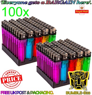 100X DISPOSABLE LIGHTERS CHILD SAFETY ADJUSTABLE FLAME ASSORTED COLOURS ...
