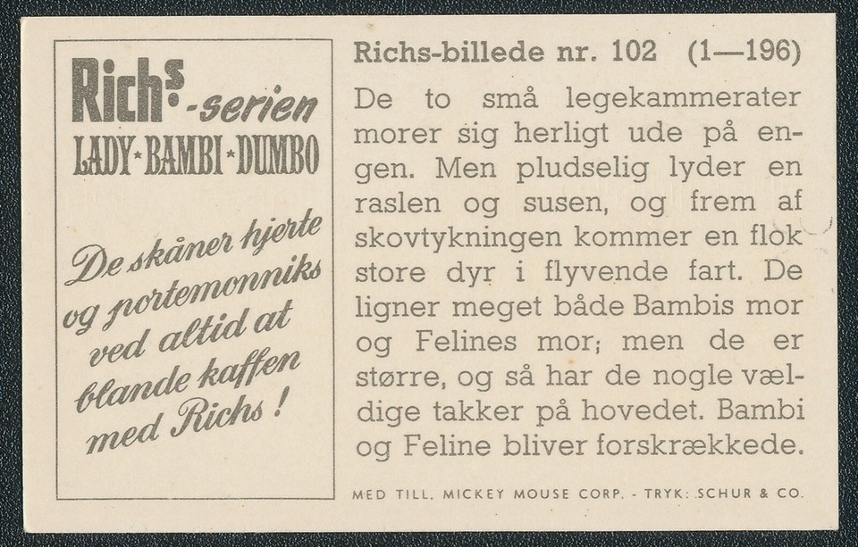 1956 RICH'S COFFEE WALT DISNEY LADY BAMBI DUMBO DUTCH TRADING CARD #102 ...