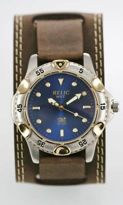 Relic Watch Men Blue Stainless Silver Gold 50m Water Resist Brown ...