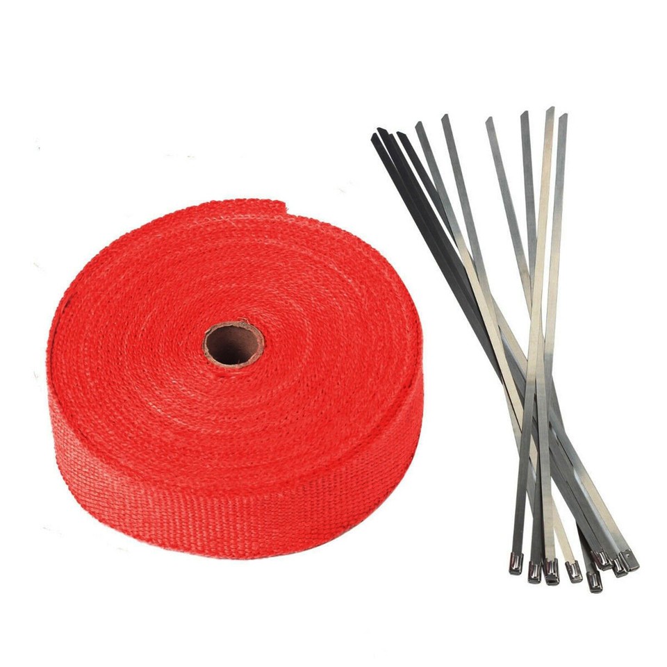 2" 50FT Roll Red Exhaust Wrap Manifold Header Pipe Heat Wrap Tape w/ 10 ...