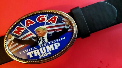 TRUMP 2024 Epoxy Belt Buckle & Black Belt - MAGA I WILL RETURN ! - NEW ...