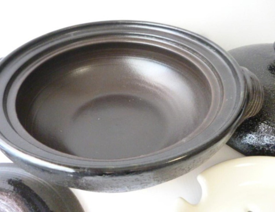 Japanese DONABE Earthen Clay Steam Pot Two Lid Multi-function Black ...
