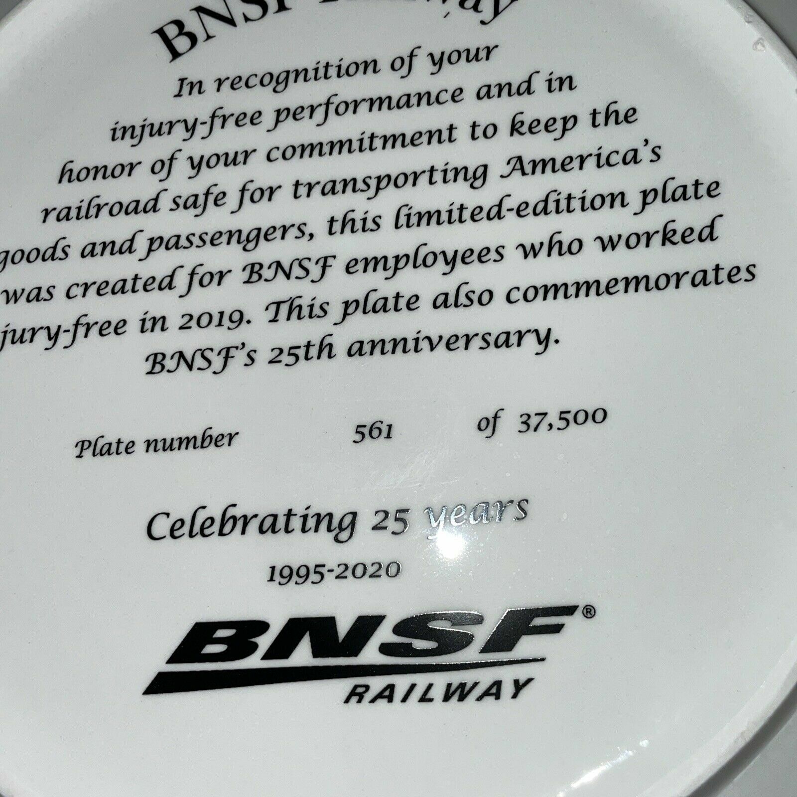 BNSF Railway Collector Plate 25th Anniversary & 2019 Safety Award ...