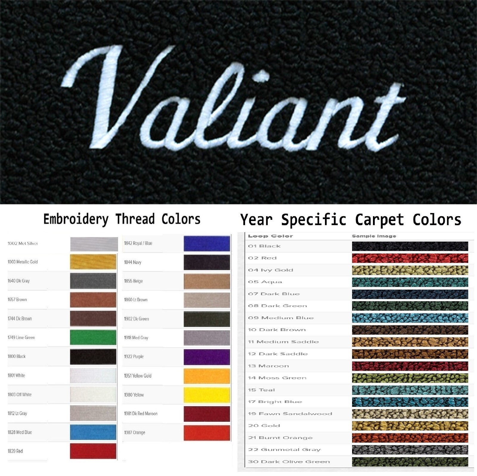 ACC 1963-1973 Plymouth Valiant Custom Valiant Word Logo 4pc Loop Floor ...