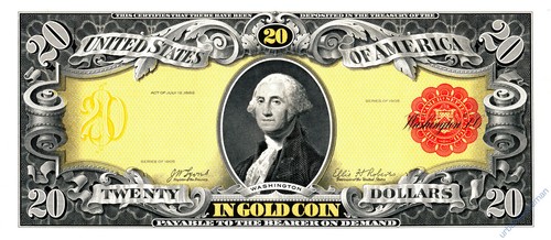 B53 IPMS 1981 BEP Souvenir Card $20 Gold Certificate 1905 Technicolor ...