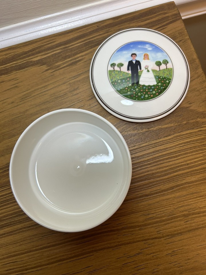 VILLEROY & BOCH NAIF Wedding Porcelain Trinket Box BRIDE & GROOM Round ...