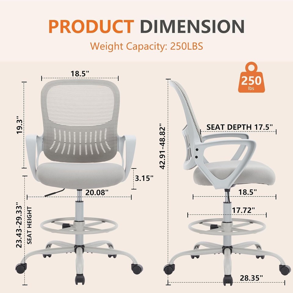 Ergonomic Adjustable Tall Drafting Chair: Perfect for Home Office ...