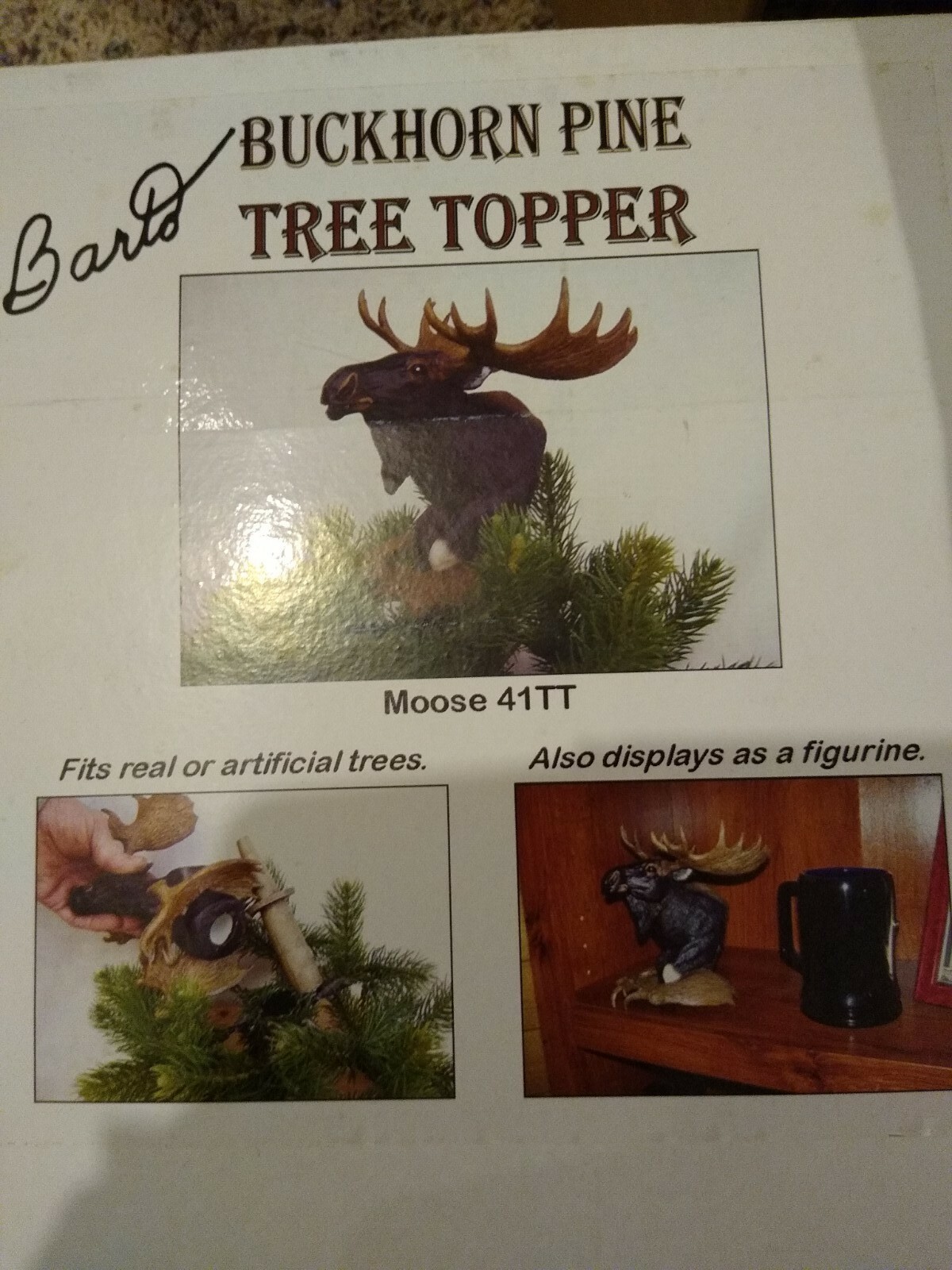 Buckhorn Pine Tree Topper Moose Figurine Or Christmas Tree Topper ...
