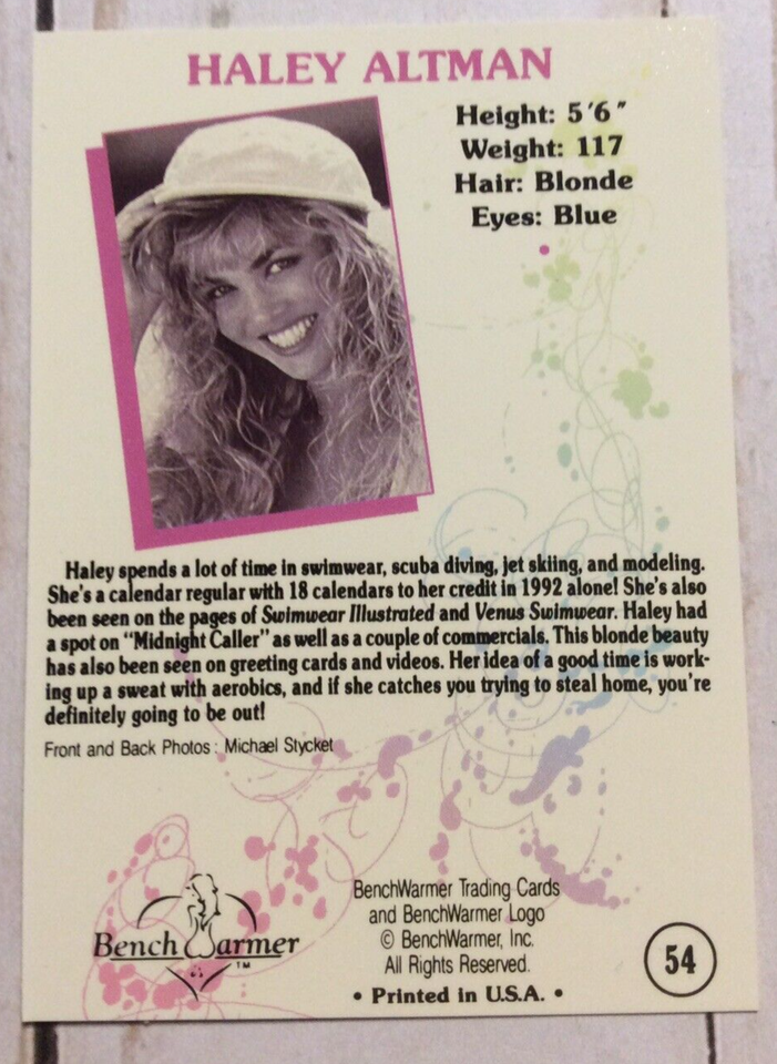 1992 Benchwarmer Series One First Edition Card # 54 Haley Altman | eBay