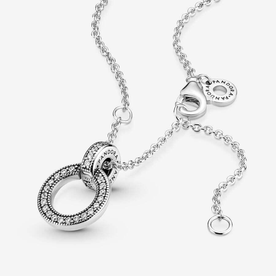 New Pandora Double Circle Pendant Necklace # 399487C01 - 45cm - 17.7 ...