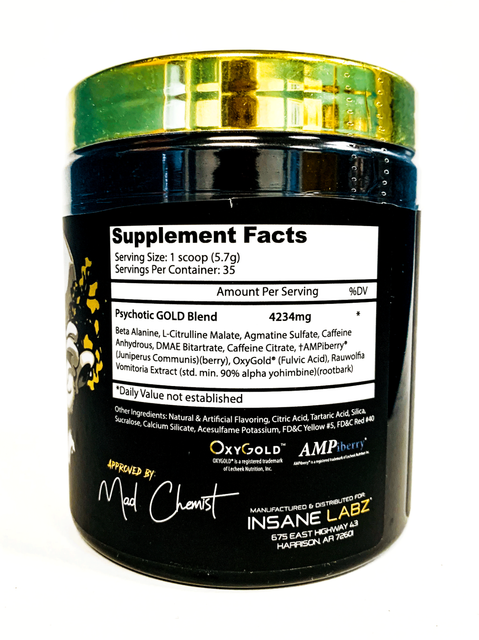 Insane Labz Psychotic Gold Pre Workout Orange Supplement - 35 Servings ...