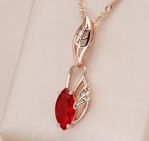 3 Ct Marquise Cut Simulated Red Ruby Stunning Pendant Chain 14k Rose ...