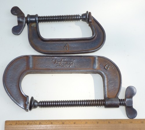 2 Vintage C-Clamps 6" Jorgensen & 4" Steel Heavy Duty Made in USA Tool ...