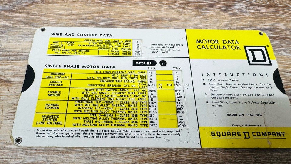 3- Vintage Square D Motor Data Calculators 1968, 1988 & 1989 NEC | eBay