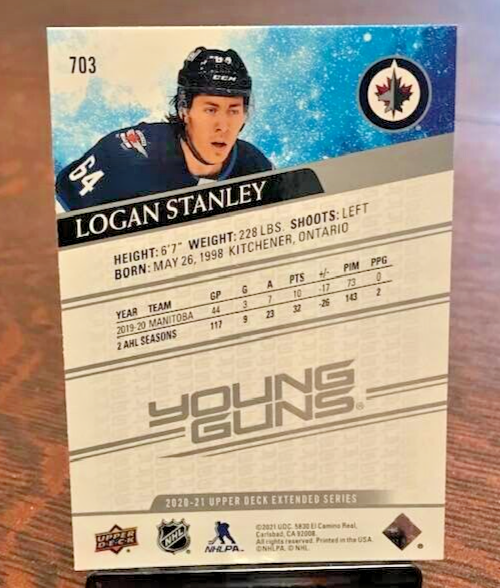 2020-21 Upper Deck Young Guns #703 Logan Stanley - Winnipeg Jets Rookie ...