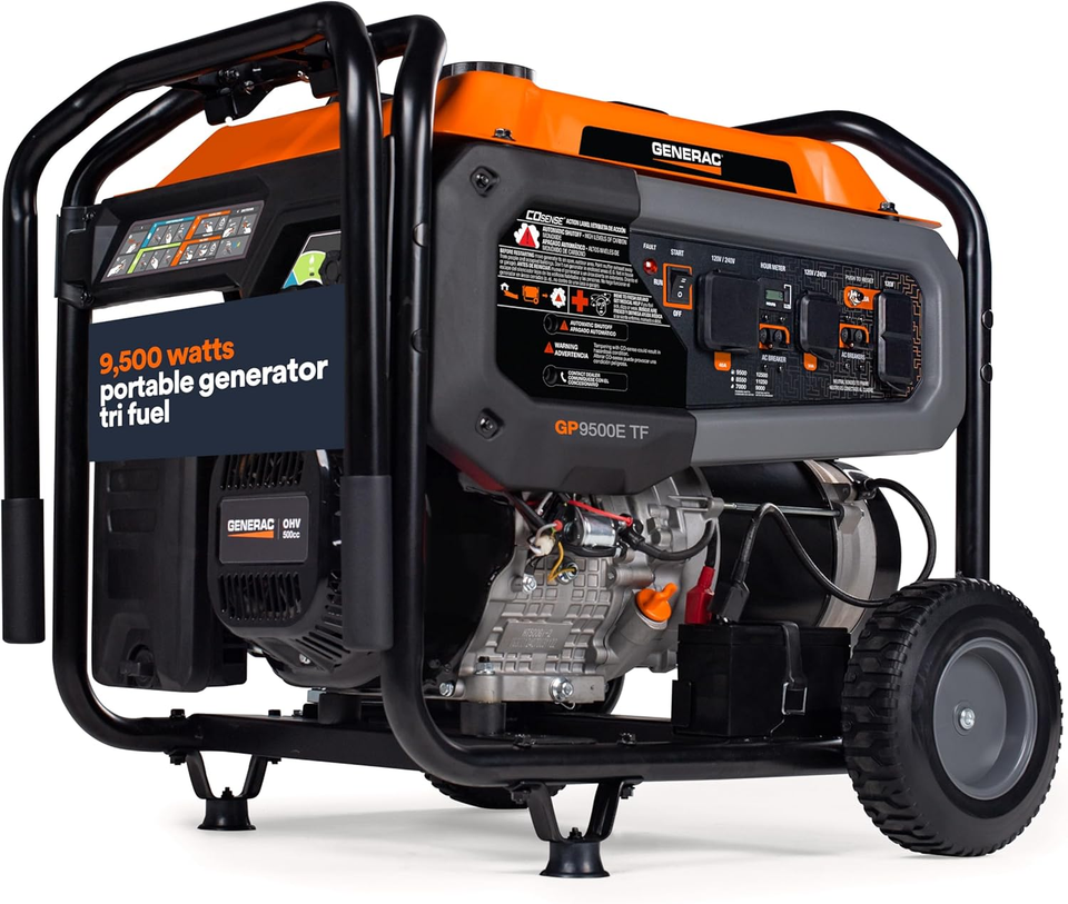 Generac 12,500-W Portable Tri-Fuel Powered Generator, Electric Start ...