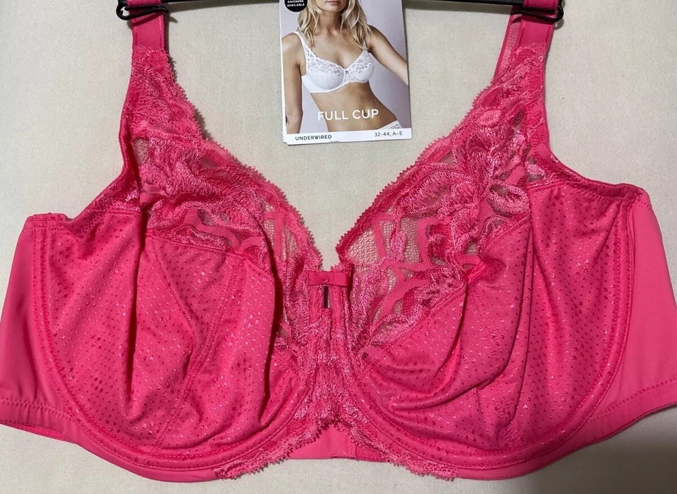 M&S WILD BLOOMS LACE UNDERWIRED FULL CUP Bra In WATERMELON PINK Size ...