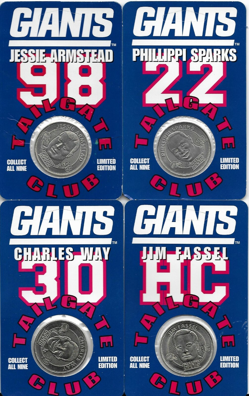 1998 NY Giants Tailgate Club NFL Coin Set (9) & Holder - Barber ...