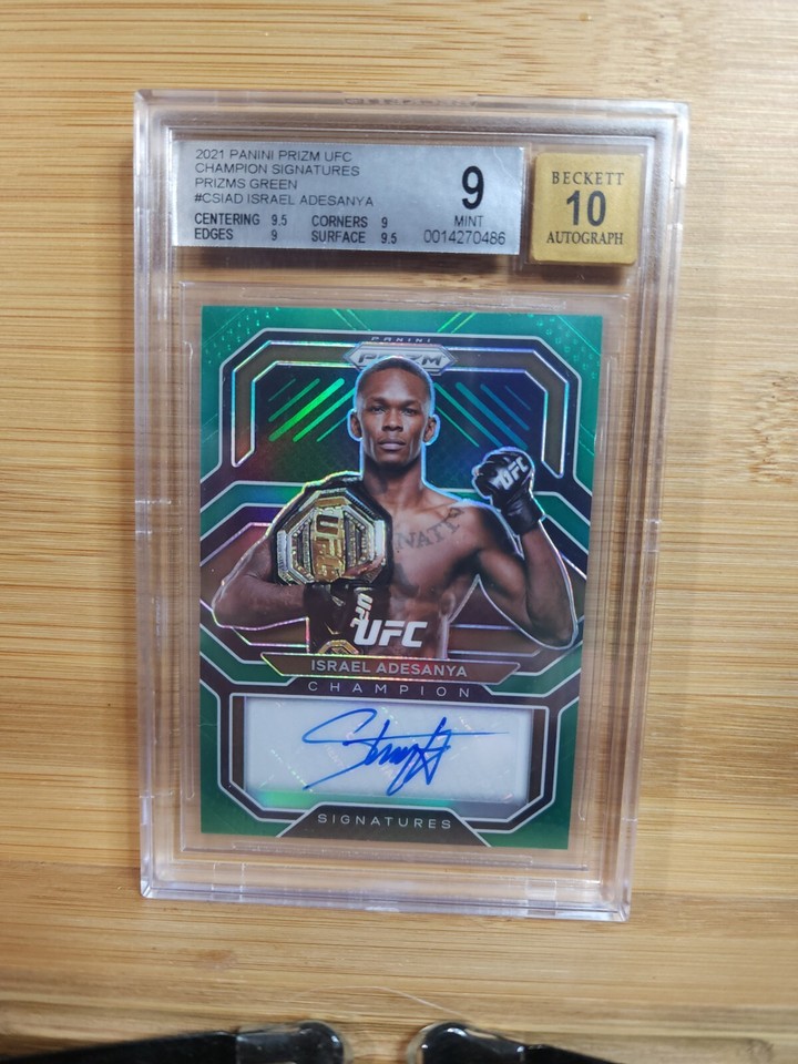 Graded Slab 2021 UFC PRIZM Beckett 9 Auto 10 ISRAEL ADESANYA GREEN VAR ...
