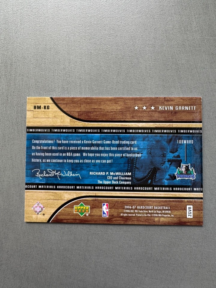 Kevin Garnett 2006/07 Upper Deck Harcourt Jersey Relic Minnesota ...