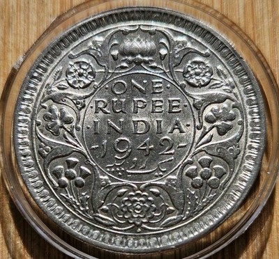 1942 India-British 1 Rupee George V Silver Coin BU Frosty With Capsule ...