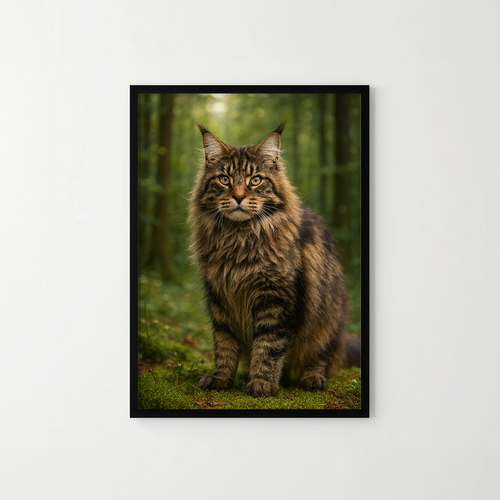 A4 Cat Print Maine Coon Forest Scene Fluffy Pet Wall Art Nature Decor ...