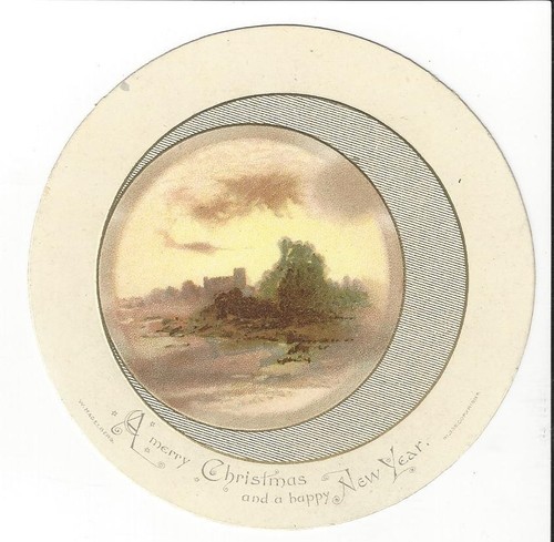 VICTORIAN CHRISTMAS CARD - W HAGELBERG - RURAL SCENE WITHIN CIRCLES ...