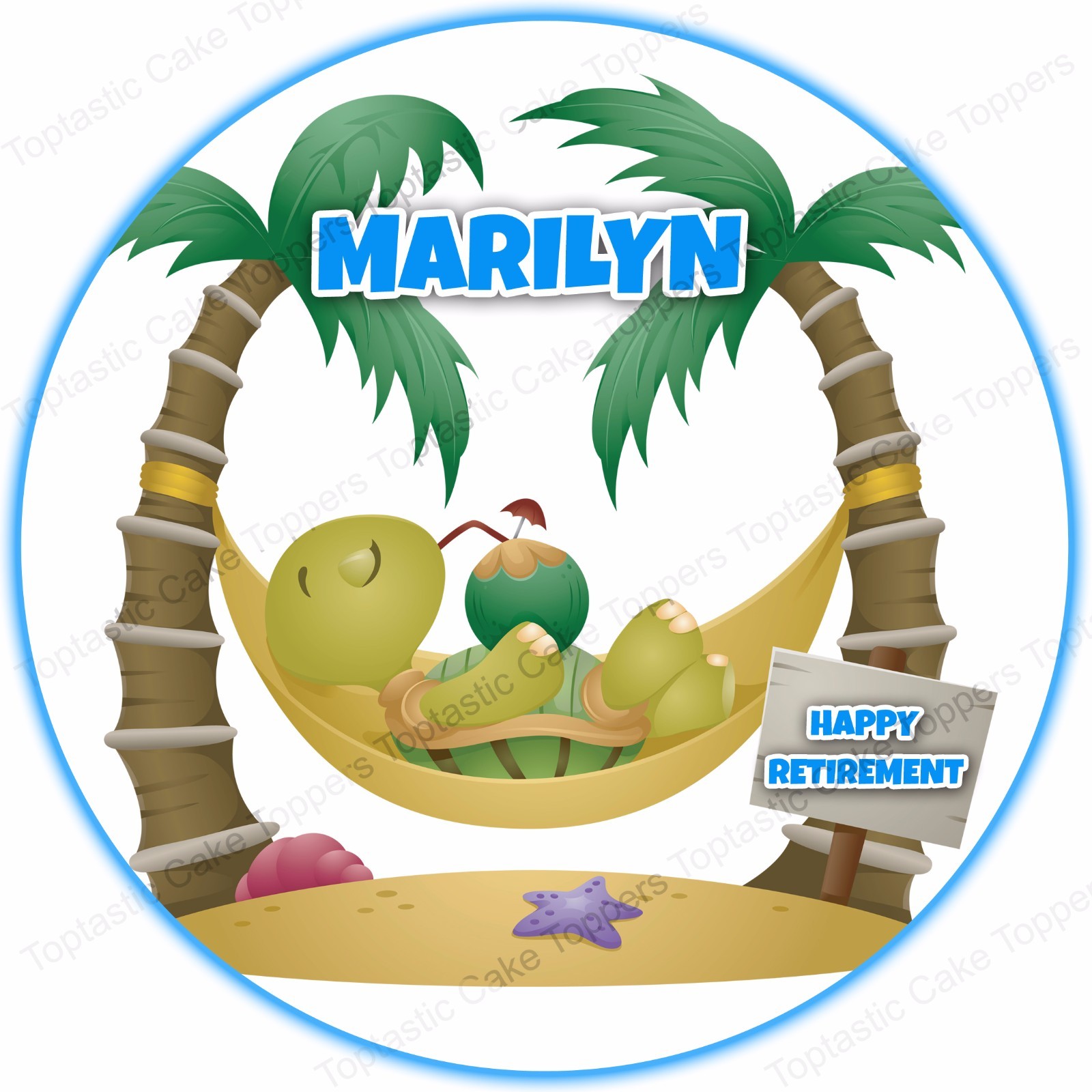 Personalised Happy Retirement Turtle Relax Beach Edible Icing Party ...